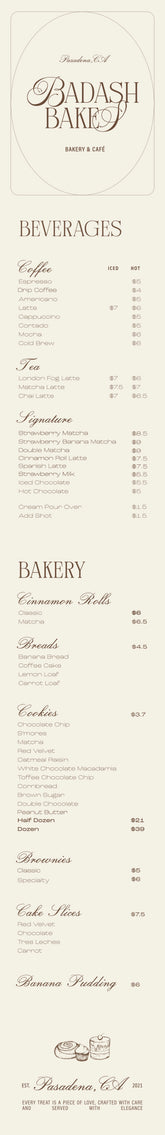 Bad Ash Bakery Menu