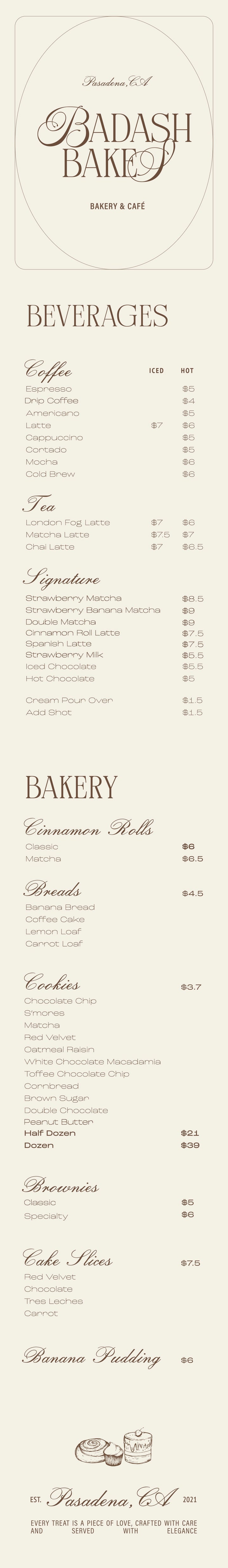 Bad Ash Bakery Menu